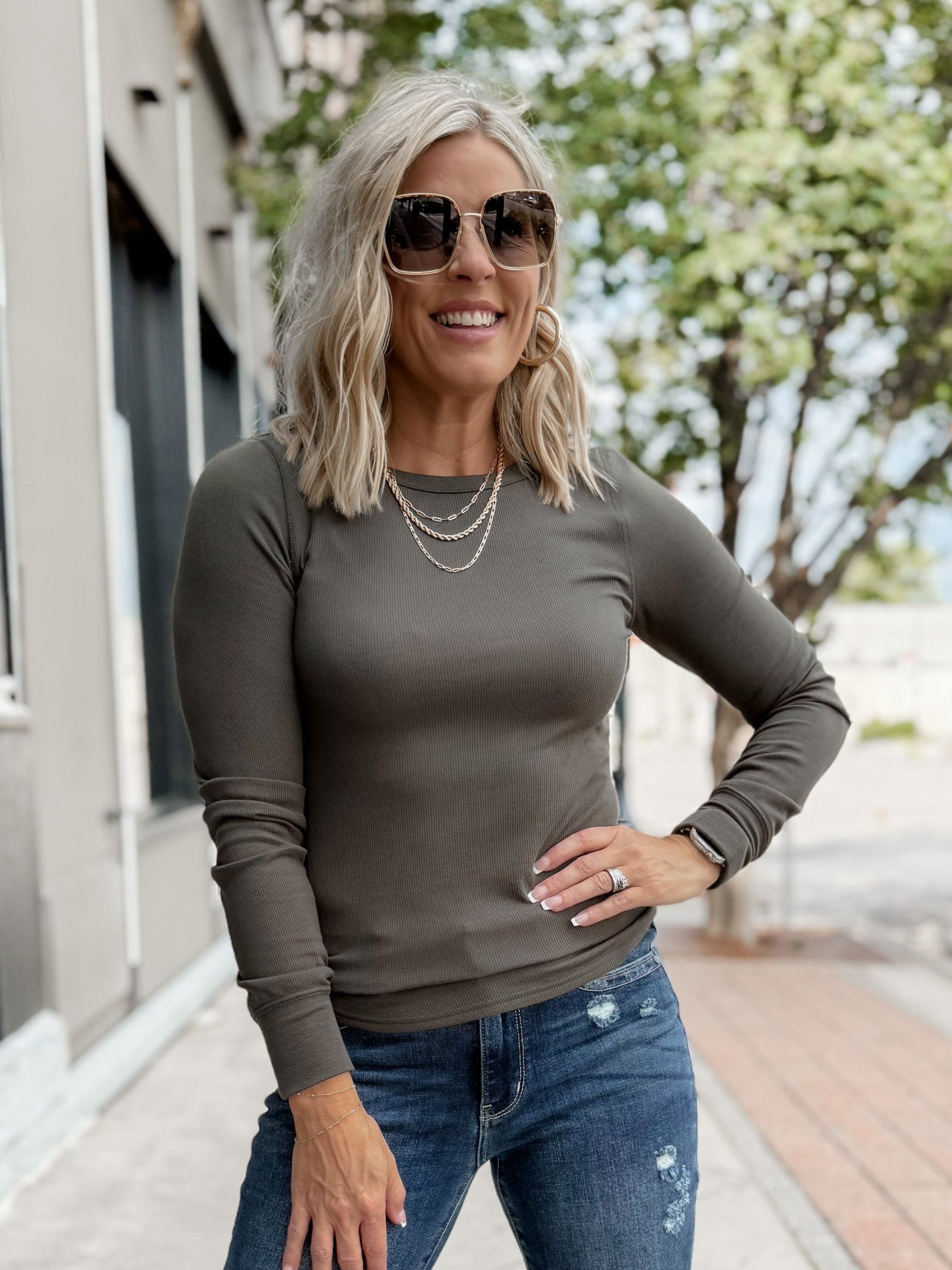 Stacy Long Sleeve Top, Eucalyptus – Season 7 Boutique